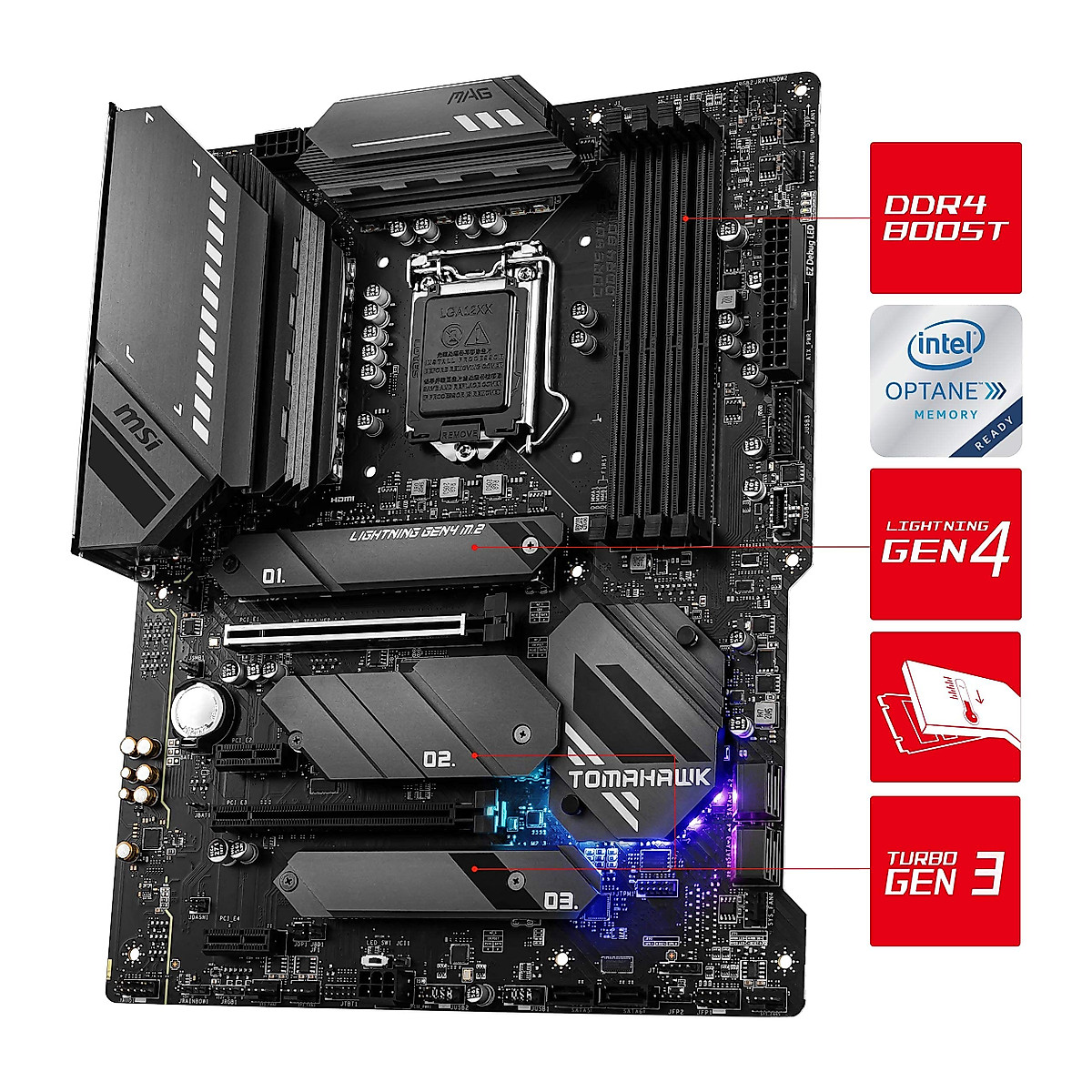 MSI MAG Z590 Tomahawk WiFi Computer Gaming Motherboard (ATX, 11th/10th Gen Intel Core, LGA 1200 Socket, DDR4, PCIe 4, CFX, M.2 Slots, USB 3.2 Gen 2, Wi-Fi 6E) Intel PC Motherboards (Renewed)