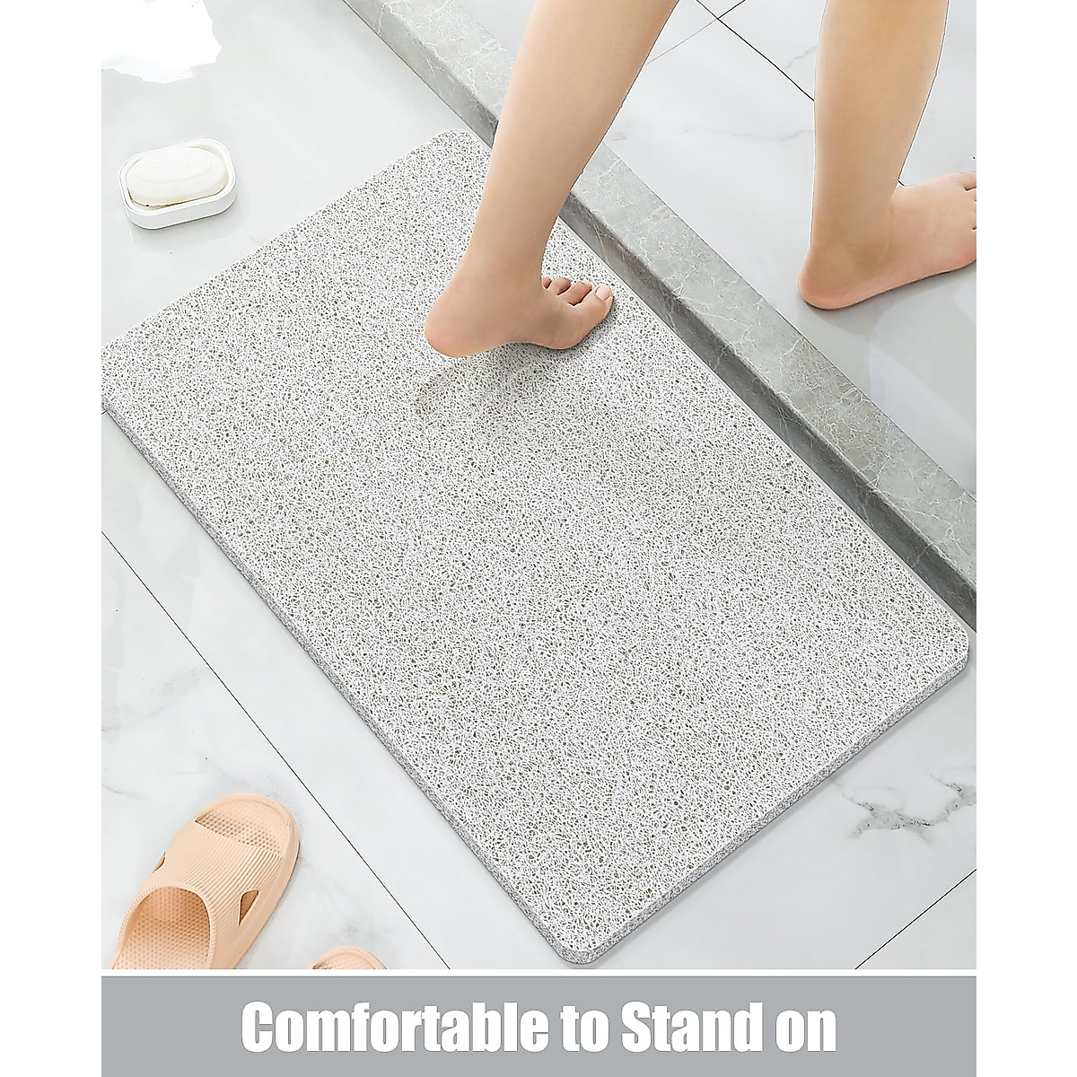 OTHWAY Shower Mat Non Slip without Suction Cups, Quick Drying Bathtub Mat Non Slip for Shower Bathroom, PVC Loofah Shower Mat for Wet Areas (White, 16" x 24")