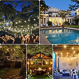 Mlambert 2 Pack 3-Color in 1 48Ft LED Dimmable Outdoor String Lights with Remote for Patio, Plug-in Warm White Soft White Daylight White Waterproof Hanging Edison Bistro Cafe Light-Total 96Ft