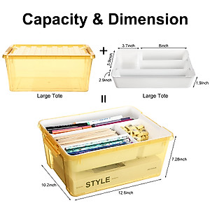 Willinglong 4 Packs 25 Qt Storage Organizer Box Clear Storage Containers with Lids Art Craft Storage Organizer Clear Storage Bins Plastic Bin for for Bead, Crayon, Tool, Sewing, Toy(Removable Tray)