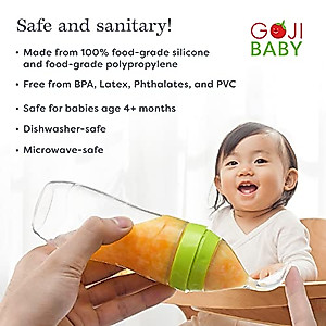 Gogi Baby - 4 oz Silicone Baby Food Dispensing Spoon - 2 Pack - Great for 4+ Month Infants - Includes Stopper - Easy to Use and Mess-Free - Precise Food-Release Feeder - Great for Travel (Green)
