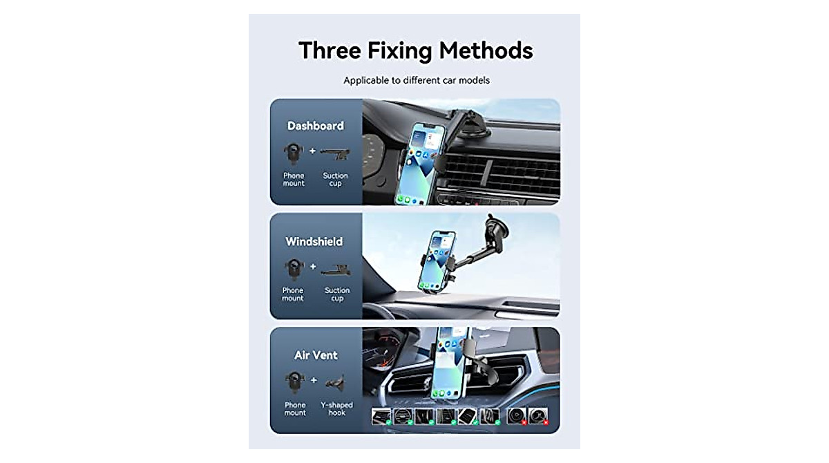 VENTION Car Phone Mount | 3-in-1 Vent, Dash & Windshield Holder