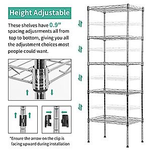 XXkseh 5 Tier Storage Shelves Wire Shelving Unit Adjustable Metal Shelf Heavy Duty Garage Storage Rack Wire Shelves Display Rack for Laundry Livingroom Kitchen, 16.7" L×11.8" W×47.6" H, Chrome