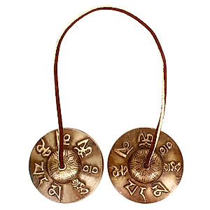 Divine Sound Tibetan Tingsha "Om Mani Padme" Brass Manjeera Finger Cymbals 7.6 cm / 3" Musical Instrument