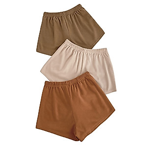 MakeMeChic Women's 3pack Elastic Waist Knot Front Lounge Track Shorts Brown Apricot Rust Brown M
