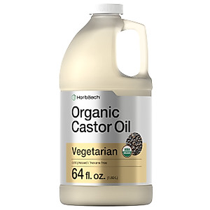 Horbäach Organic Castor Oil 64 fl oz | for Topical Use and Hair | Cold Pressed, Hexane Free | Vegetarian, Non-GMO