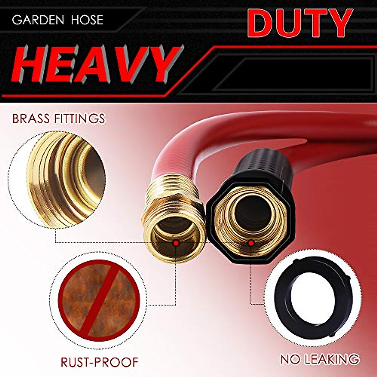 Solution4Patio Homes Garden Hose No Kink 3/4 in. x 25 ft. Red Water Hose, No Leaking, Heavy Duty, Brass Fittings 12 Year Warranty, No DOP, Environmental-Friendly