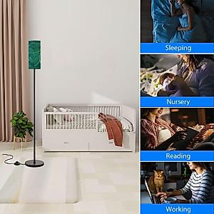 RZNTJHUINA Modern Standing Lamps Vintage Rustic Palm Pattern Minimalist Floor Lamp Metal Pole Lamp with Linen Lampshade for Bedroom Living Room Office Nursery Reading Beach House Decor Foot Switch