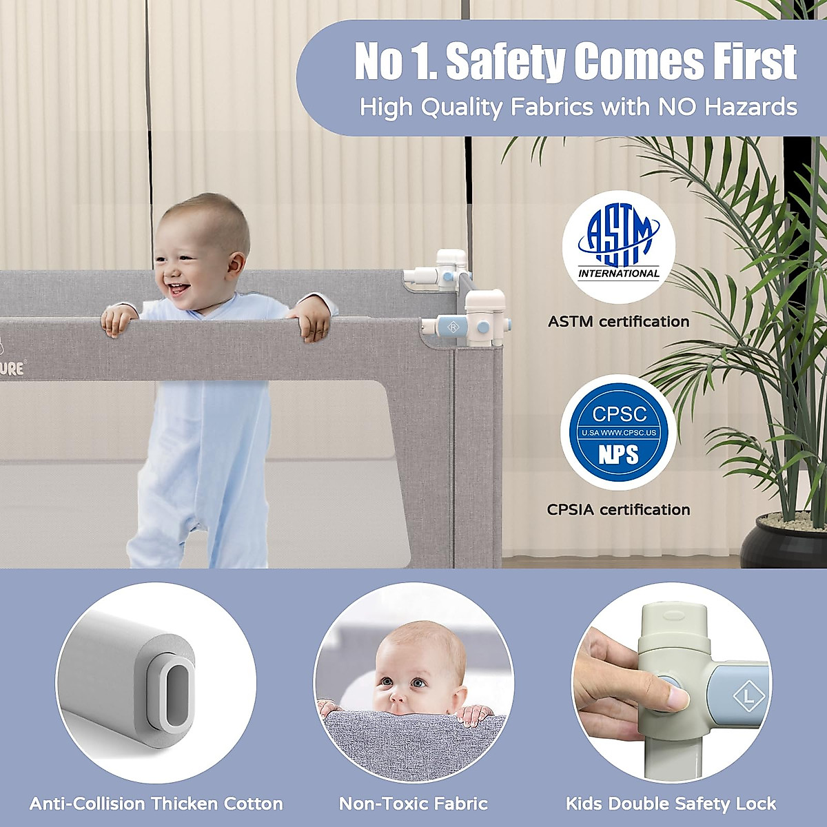 Zxyculture Premium Bed Rail for Toddlers, Height Adjustable Toddler Bed Rails, Protective Baby Bed Rail Guard for Secure Sleep, Extra Tall Bed Rails for Queen King Full Twin Bed