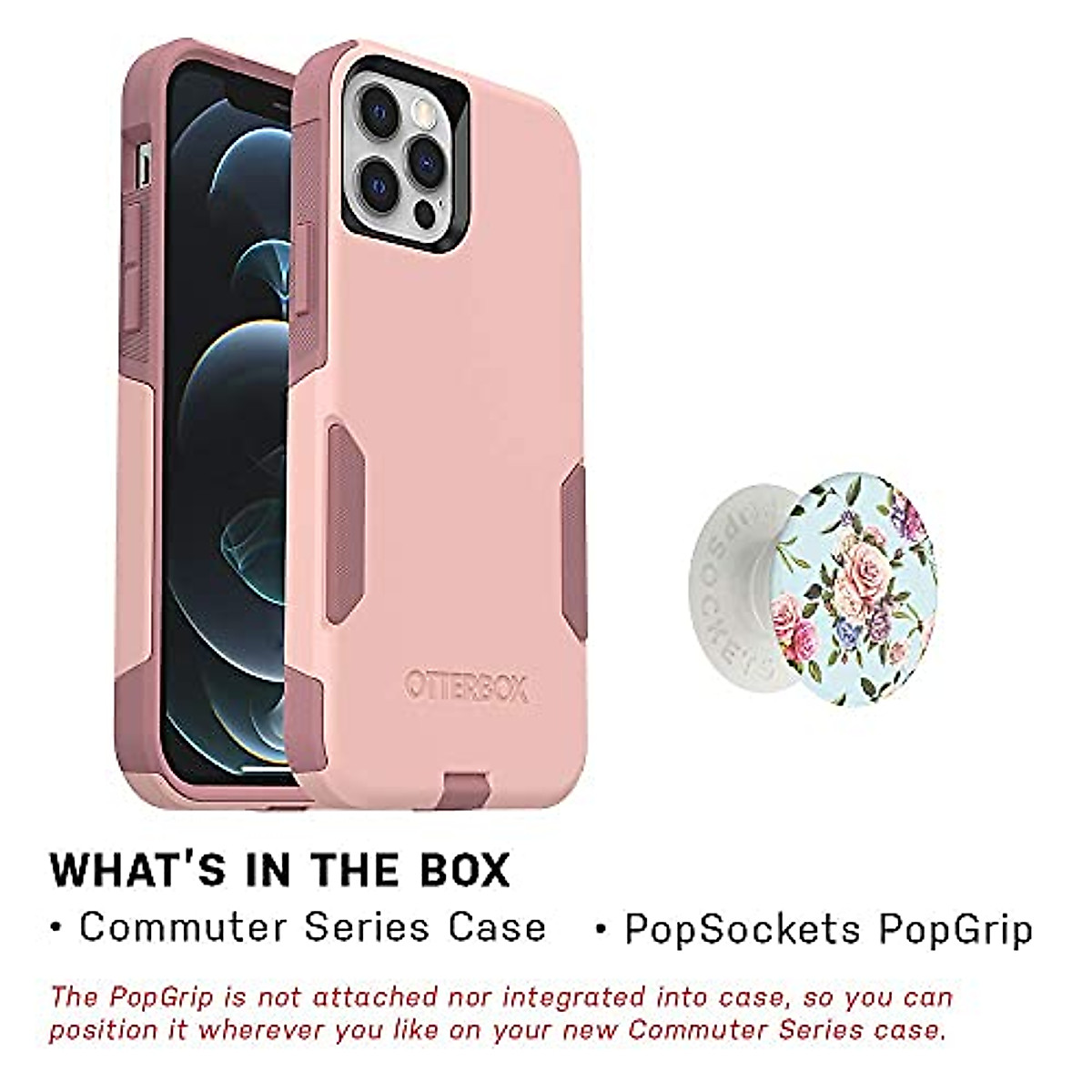 OtterBox Bundle: COMMUTER SERIES Case for iPhone 12 & iPhone 12 Pro - (BALLET WAY) + PopSockets PopGrip - (RETRO WILD ROSE)