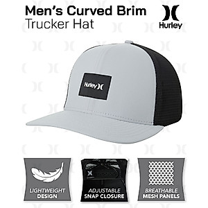 Hurley Men's Caps - Fairway Trucker Mesh Panel Baseball Cap Trucker Hat - Snap Back Hats for Men, Cool Grey/Black