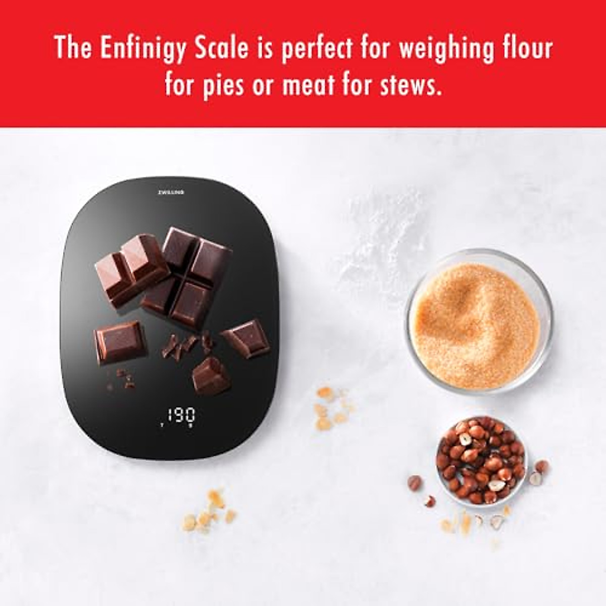 ZWILLING Enfinigy Digital Kitchen Food Scale, Max weight 22lbs, Grams & Ounces, .1-gram Accuracy, Black