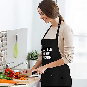 Exzillant - Embroidered Funny Aprons for Men - 3 pockets - Birthday, Christmas and Cooking Gifts for Dad, Brother, Husband - Polycotton -Black