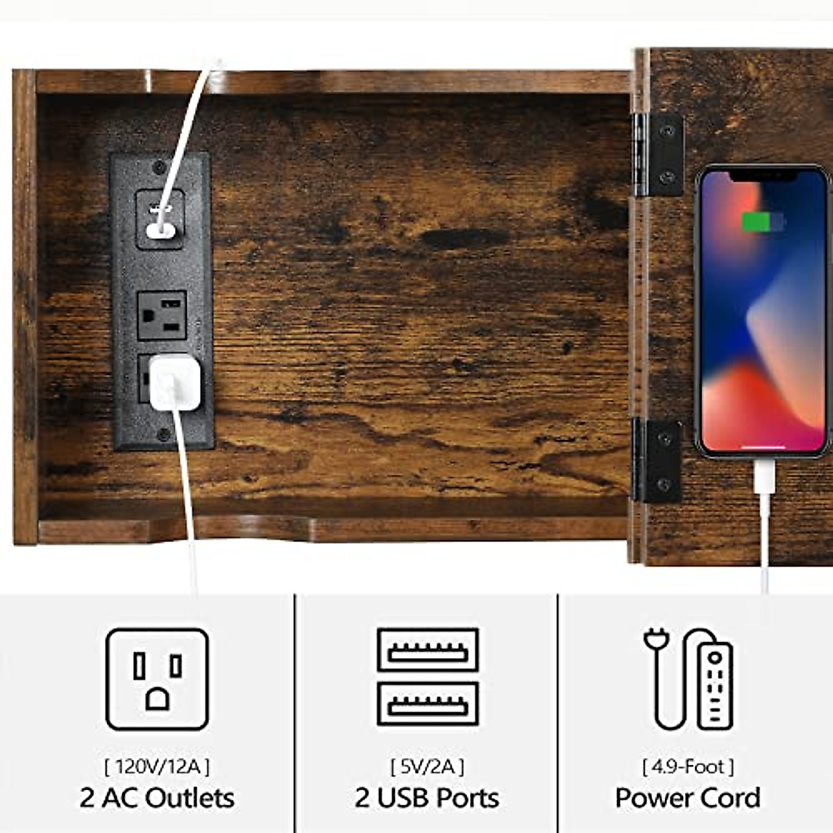 ALLOSWELL Side Table with Charging Station, Narrow Flip Top End Table with USB Ports and Outlets, Nightstand with Storage, Sofa Table for Living Room, Bedroom, Easy Assembly, Rustic Brown ETHR5601