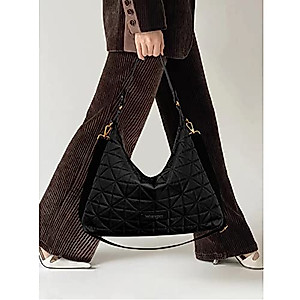Wrangler Quilted Hobo Shoulder Bag for Women Black Nylon Crossbody Purse Lightweight Soft Handbag with Zipper,WG39-918 BK