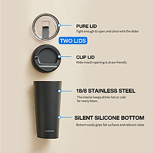 LocknLock Clip Tumbler Yellowish Red (Pink) 18oz Coffee Tumbler with Leak Proof Lid, BPA-Free Double Wall Stainless Steel Vacuum Insulated Travel Mug Valentines Day Gifts