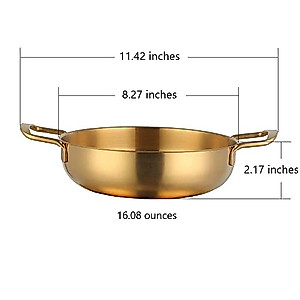 8in Stainless Steel Everyday Pan Color Me Korean Noodle Ramen Pot Small Stockpots Pasta Pots Stir Fry Pan Omelet Paella Pans Small Pots for Home and Outdoor, Dishwasher Safe, Eco Friendly(1pcs)(Gold)