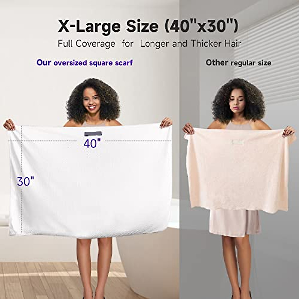 Umisleep Extra Large Microfiber Hair Towel for Women Long, Curly, Thick Hair, Super Soft Anti Frizz Quick Dry Hair Towel Wrap, Ultra Absorbent Hair Turban with Elastic Band White