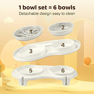 Elevated Cat Slow Feeder Bowl: Anti-Vomiting Bloat Stop Raised Food & Water Bowl for Kitten Healthy Eating - No-Spill/Non-Slip Shallow Puzzle Bowl for Puppy Small Dogs