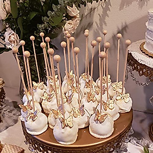 100 Pieces Rock Candy Sticks with Ball Wooden Sticks Wood Cake Sticks Drink Stirrer Sticks for Lollipop Coffee Appetizer Skewers,6Inch