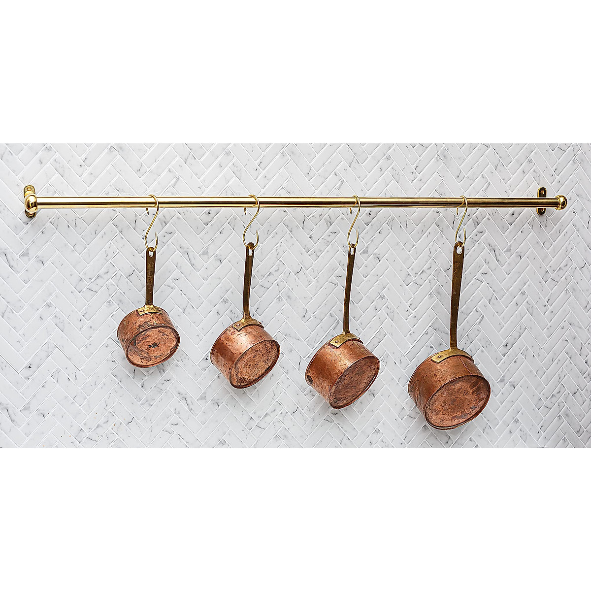 HRLBrass Unlacquered Brass Pot Rail with 5 or 7 "S' hooks (24)