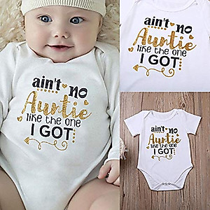 Gaono Newborn Baby Auntie Letter Print Short Sleeve Romper Infant Summer Clothing (Ain't no Auntie Like The one i got, 0-3 Months)