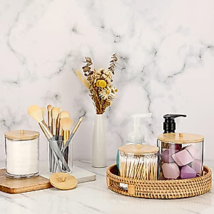 Hipiwe 4 Pack Acrylic Qtip Holder Dispenser with Lid Clear Plastic Apothecary Jar Set Large Bathroom Canister Storage Organizer for Cotton Swab and Ball, Cotton Round Pads, Floss (30+18+16+8 Oz)