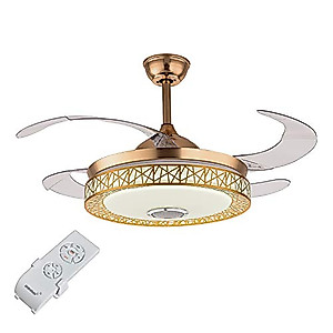 42 Inch Modern Golden Ceiling Fan with Light and Remote Control Bluetooth Music Playback Function 3 Colors 3 Speed Smart Ceiling Fan Light Kit LED Chandelier Ceiling Fan for Living Room Bedroom (Bird's Nest) (Gold) (Gold)