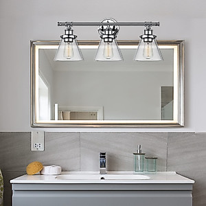 Globe Electric 51445 Parker 3-Light Vanity Light, Chrome, Clear Glass Shades, Bulb Not Included