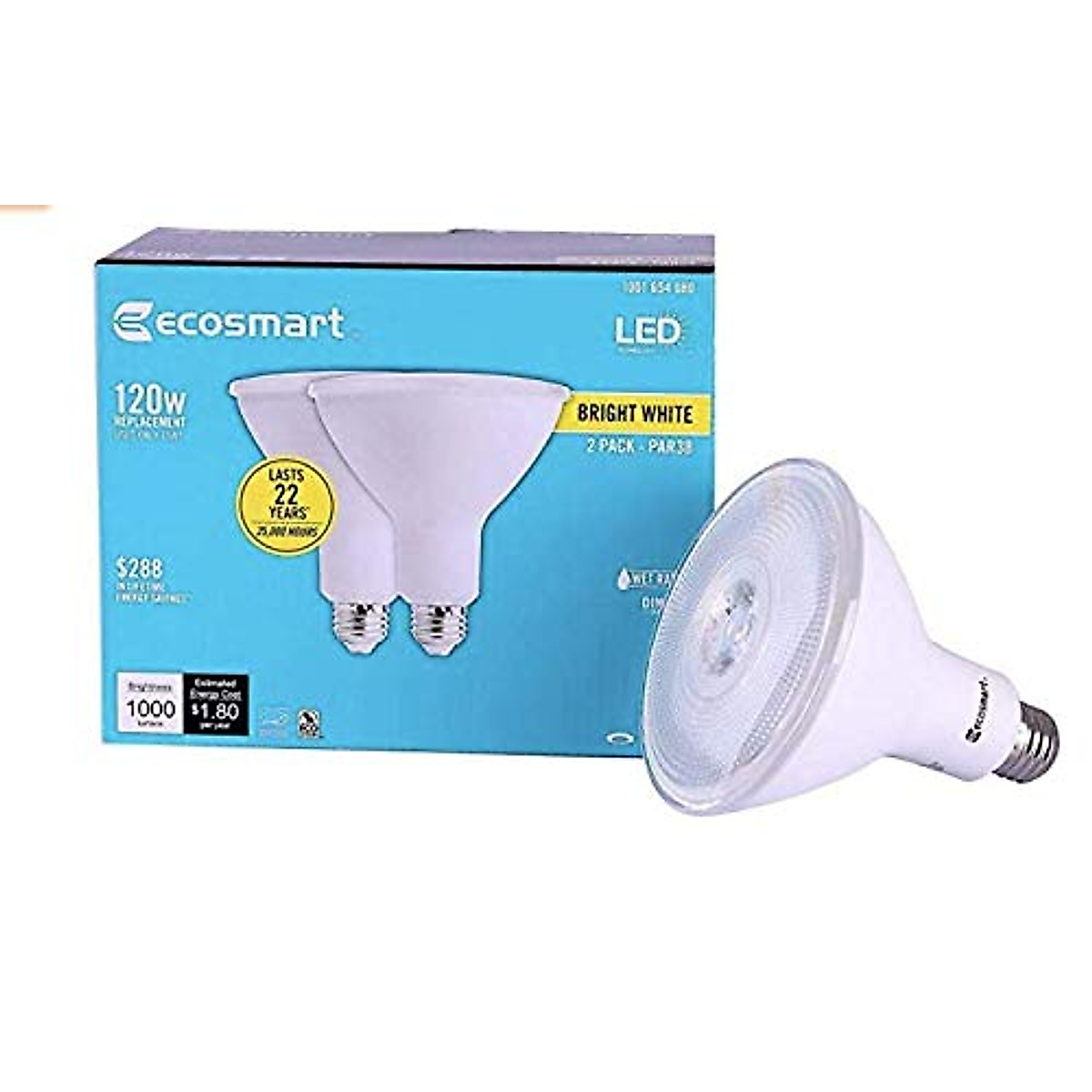 EcoSmart 120W Equivalent Bright White PAR38 Dimmable LED Flood Light Bulb (2-Pack)