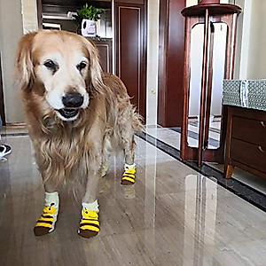 Baluue 4pcs Warm Knitted Socks Anti- Slip Bee Socks Adorable Stockings Pet Supplies (Yellow, Size 5XL) Pet Supply