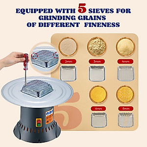 Moongiantgo Grain Mill Grinder Electric Corn Grinder 1300W Feed Mill Dry Cereals Grinder Detachable 6.6 Gal Bucket & Hopper, with 5 Sieves + 1 Socket Wrench, Molino de Maiz, 110V (25L)