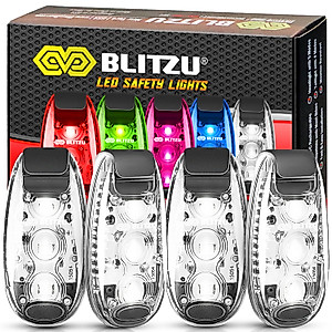 BLITZU 4 Pack LED Safety Lights Gear for Kids, Women & Men. for Bike Tail Light, Kayak, Dog Collar, Stroller, Walking, Boat, Runners, Night Running Blinking Warning Reflective Light Accessories White