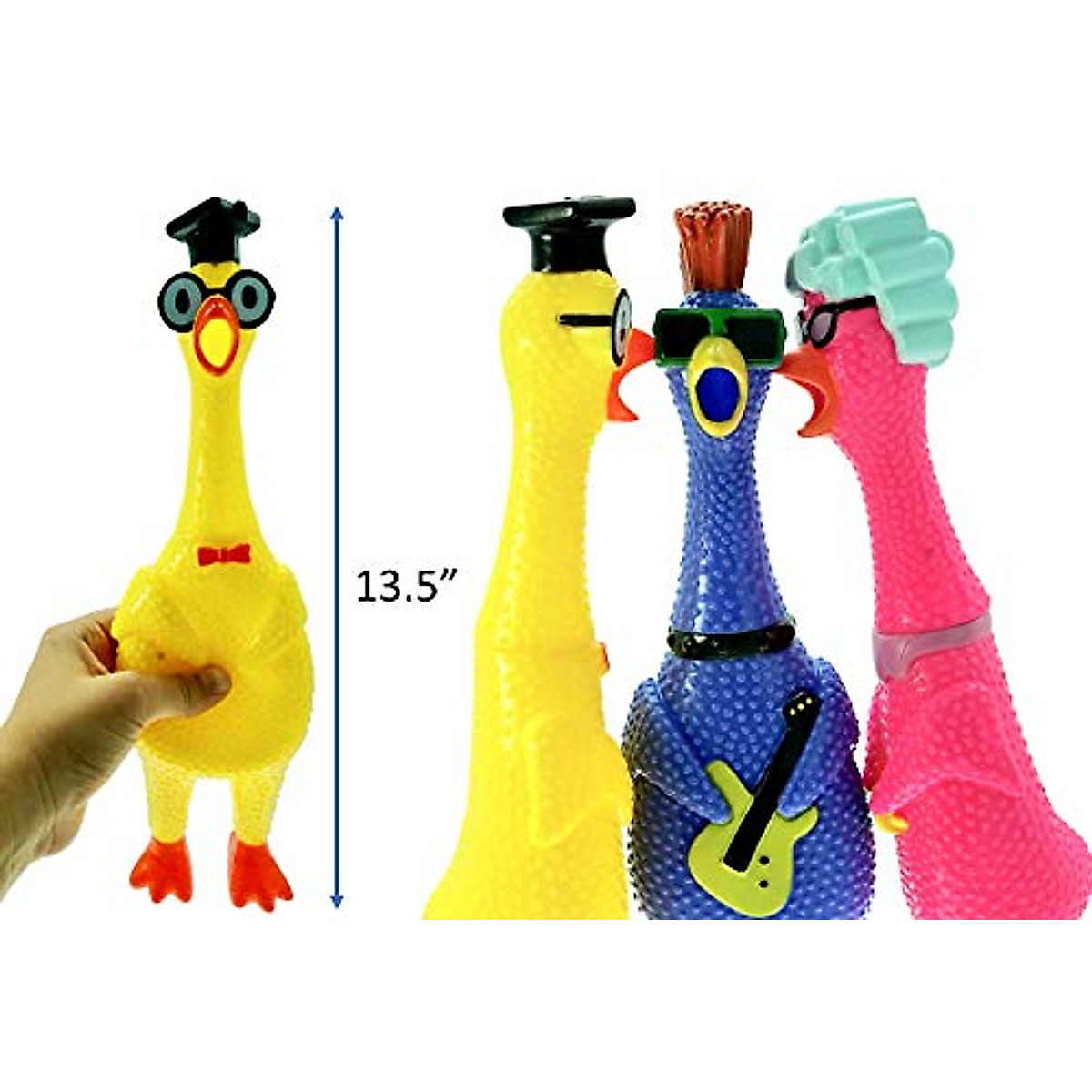 JA-RU Rubber Screaming Chicken Toy (3 Chickens Assorted) Squeaky Noise Maker Prank Toys for Kids. Funny & Annoying Gag Gifts. Classic Novelty Squeeze Items. Pet Dog Chew Toy. Party Favors. 1704-3s