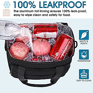 Dakuly Insulated Lunch Bag for Men Reusable Lunch Box for Men Women Lunchbox for Work Office Picnic 12-Can (10L) Leakproof Lunch Cooler Bag for Adults with Adjustable Shoulder Strap, Black