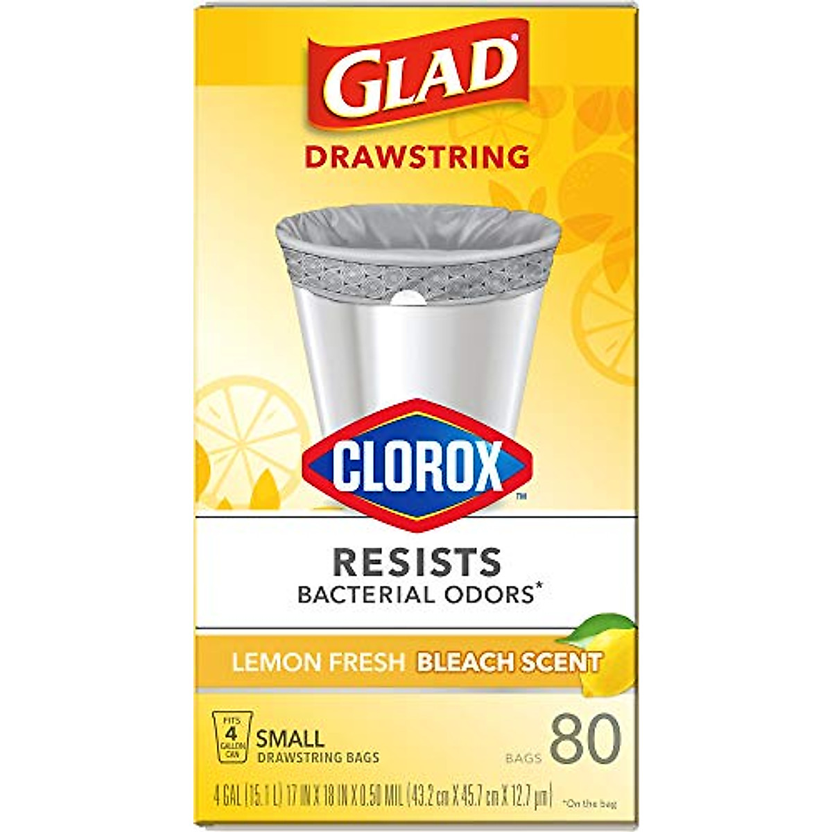 GLAD Small Kitchen Trash Bags, - 4 Gallon Trash Bag for Kitchen, Lemon Fresh Bleach Scent, Odor Eliminator, Leak Protection, 80 Count