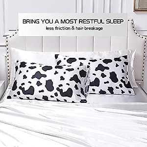 Nttspring Satin Pillowcase for Hair and Skin,King Size Pillow Cases 2,Silky Cow Print Pillow Cases Set of 2 Soft&Cozy Silk Satin Pillow Cases for Women 2 Pack with Envelope Closure(20x36,Cow)