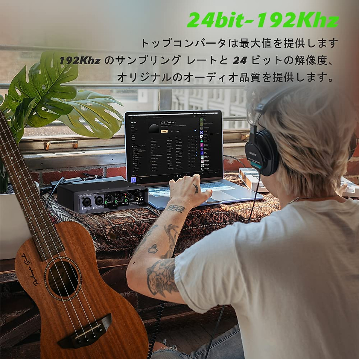 BOMGE USB Audio Interface(24 bit/192 kHz) with XLR,phantom power,Direct Monitoring,Loopback for PC Recording,Streaming,Guitarist,Vocalist and Podcasting