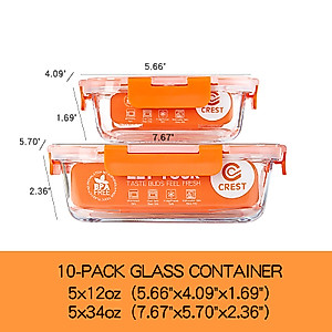 UMEIED 10 Pack Glass Food Storage Containers with Lids Leakproof, Airtight Glass Meal Prep Containers For Lunch, On The Go, Leftover, Dishwasher Safe