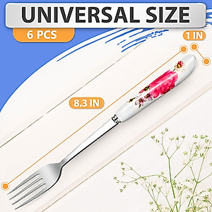 6Pcs Dinner Stainless Steel Forks Silverware - Dinner Fork with Ceramic Handle Stainless Steel Cutlery Forks Set - Dessert Forks and Spoons Silverware for Home, Restaurant and Kitchen Cutlery Sets