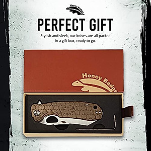 Western Active Honey Badger Wharncleaver Pocket Knife, Steel Blade Everyday Carry Knife, Pocket Knife, Tactical Knife and Folding Knife with Deep Carry Pocket Clip - (Medium Tan HB1039)