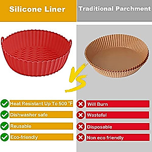 [ 2 Pack ] Air Fryer Silicone Liners 7.5 and 8.5 inch Reusable, for 3 to 8 Qt or Bigger Air fryer Oven, Resistant Air Fryer Basket Heat Pot Accessories Red
