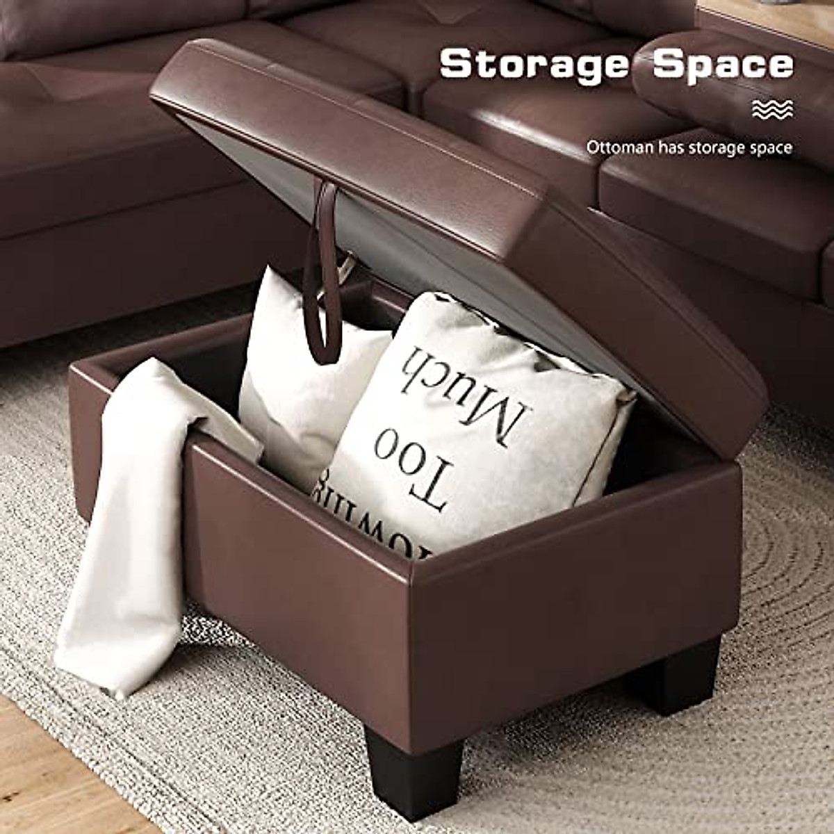 Lamerge Sectional Sofa Couch for Living Room, Modular Sectional Sofa with 6 Seats L Shaped Sofa Set with PU Leather Ottoman, Button Tufted Comfy Living Room Sofa Couch for Small Place