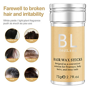 BestLand Hair Wax Stick Long-Lasting Hold and Natural Shine, with 2 Pcs Wig Melting Band for Front Lace Wig, Edge Control Hair Finishing Flyaways Slick Wax Stick for Women