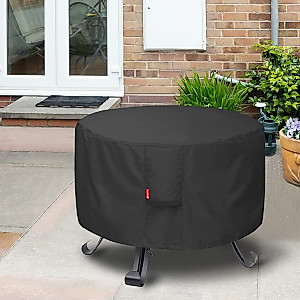Round Gas Fire Pit / Table Cover,Fits 22-32 inch Firepit/Bowl,Heavy Duty 600D Polyester with PVC Coating Material, 100% Weather Resistant&Waterproof for Backyard, Porch, Camping, BBQ (Round-32”Dx16”H)