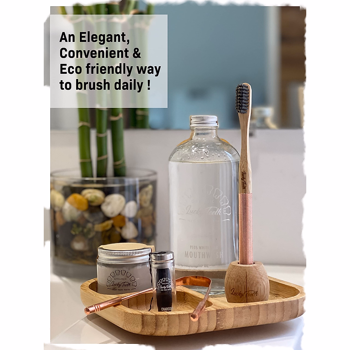 Replaceable Bamboo Toothbrush Aluminum Handle - BPA Free, Soft Bristles | Eco-Friendly, Biodegradable, Compostable, Vegan & Zero Waste | 3 Heads Total | 9-12 Months supply. (COPPER CHARCOAL BRISTLES)