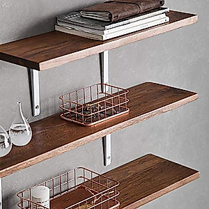 PIBM Stylish Simplicity Shelf Wall Mounted Floating Rack Shelves Iron Bracket Solid Wood Multifunction Living Room Study Simple,Thickness 2Cm,3 Sizes, Brown , 40x20x20cm