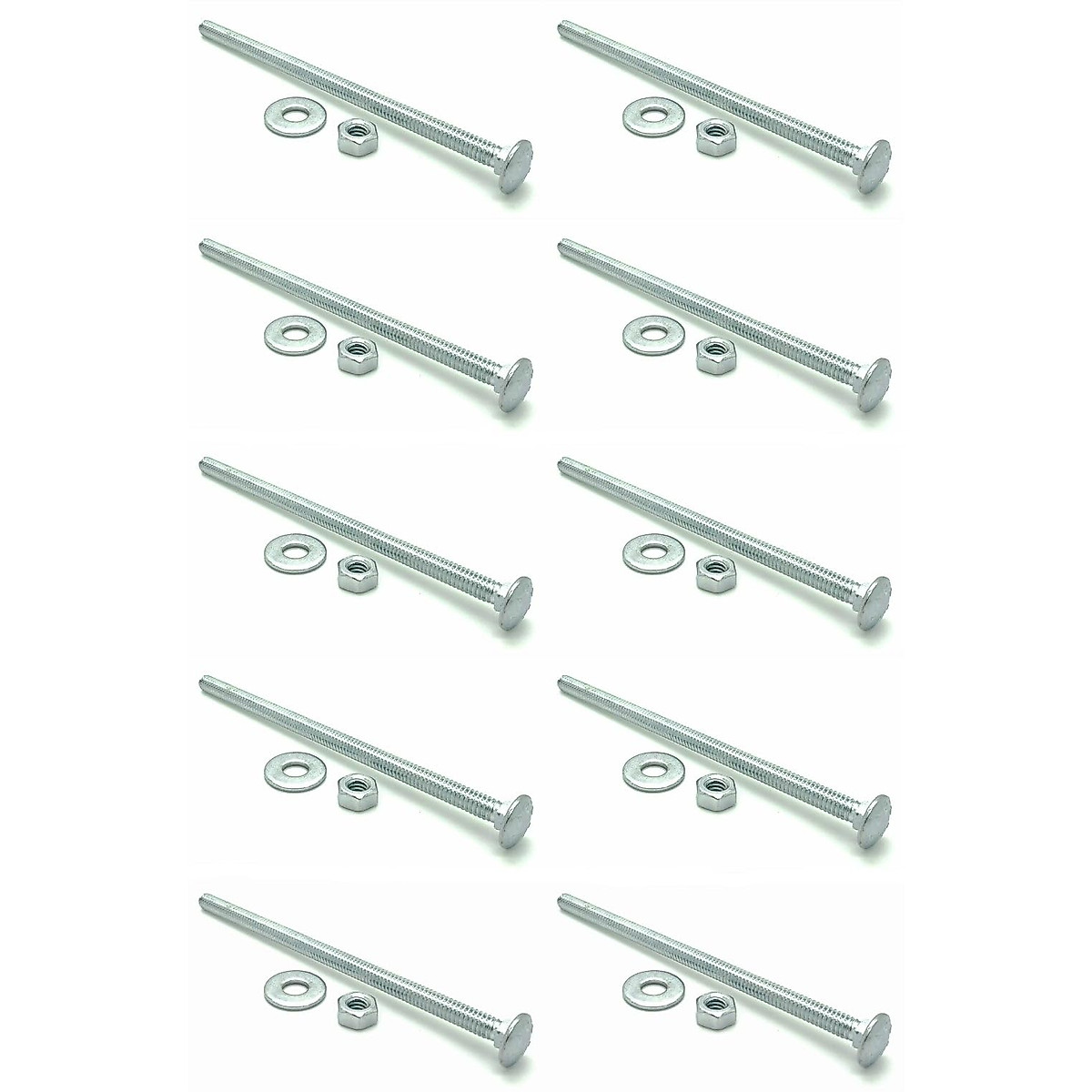 Ten (10) 5/16-18 x 5" Long Carriage Bolts Set w/Nuts & Washers (BCP304)