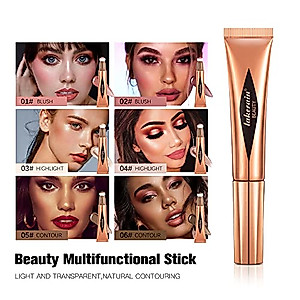 Face Liquid Highlighter Beauty Wand with Cushion Applicator - Natural Matte Finish Shading Bronzer Cream Stick Lightweight, Blendable and Super Silky Cream Contouring - Cruelty-Free and Vegan (04# Highlighter Stick)