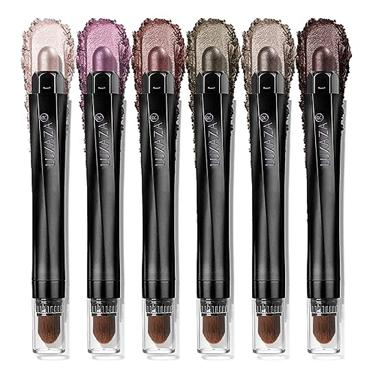 LUXAZA 6 PCS Mauve Brown Metallic Eyeshadow Stick Set, Neutral Cream Purple Eye Shadow Pencil Crayon Brightener Makeup